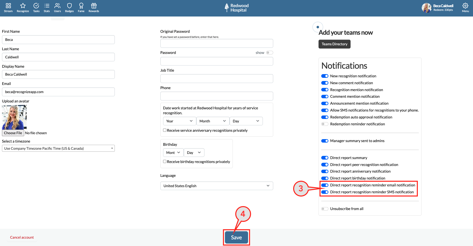 Manager Recognition Reminder Notifications – Recognize