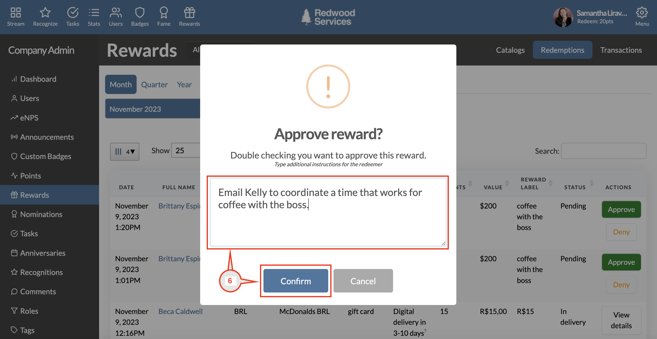 Approving or Denying a Reward – Recognize