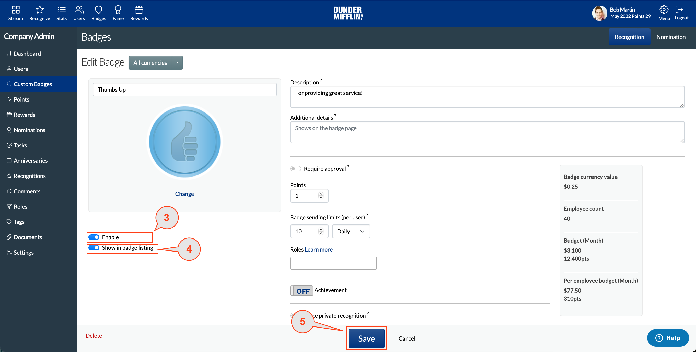 Badges: Step-by-Step Instructions – Recognize