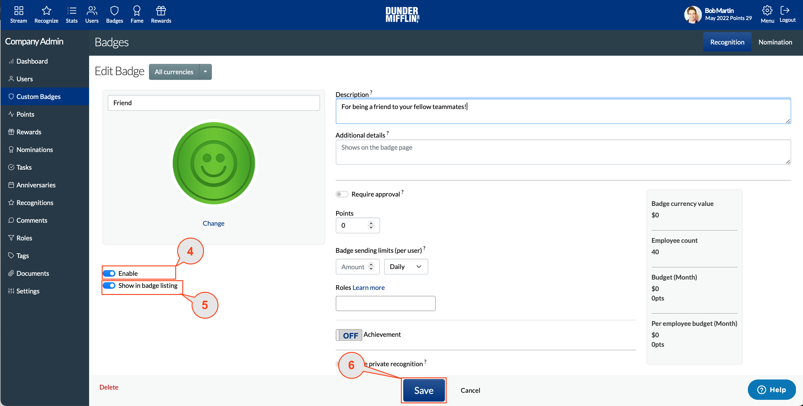 Badges: Step-by-Step Instructions – Recognize