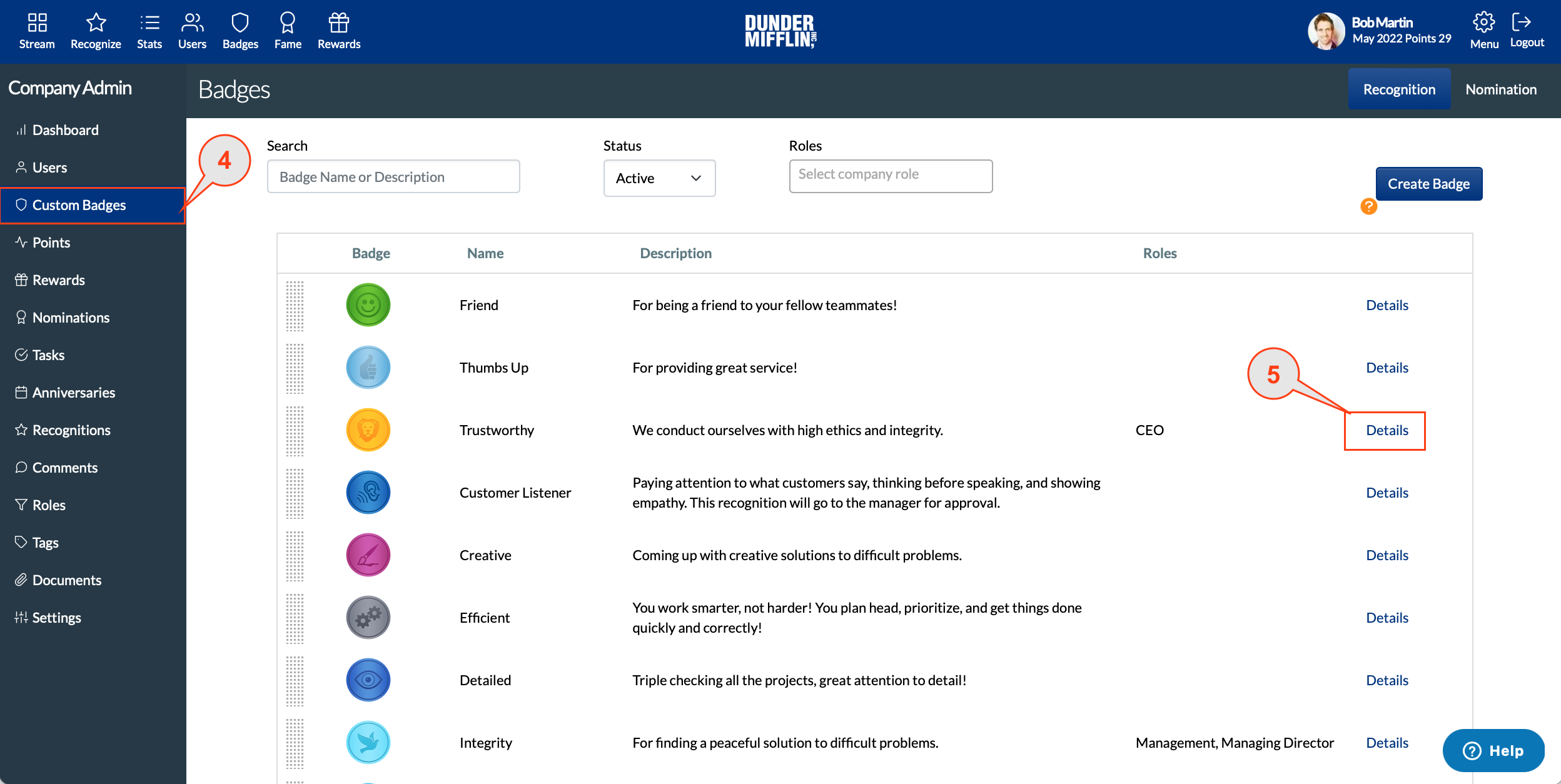 Badges: Step-by-Step Instructions – Recognize