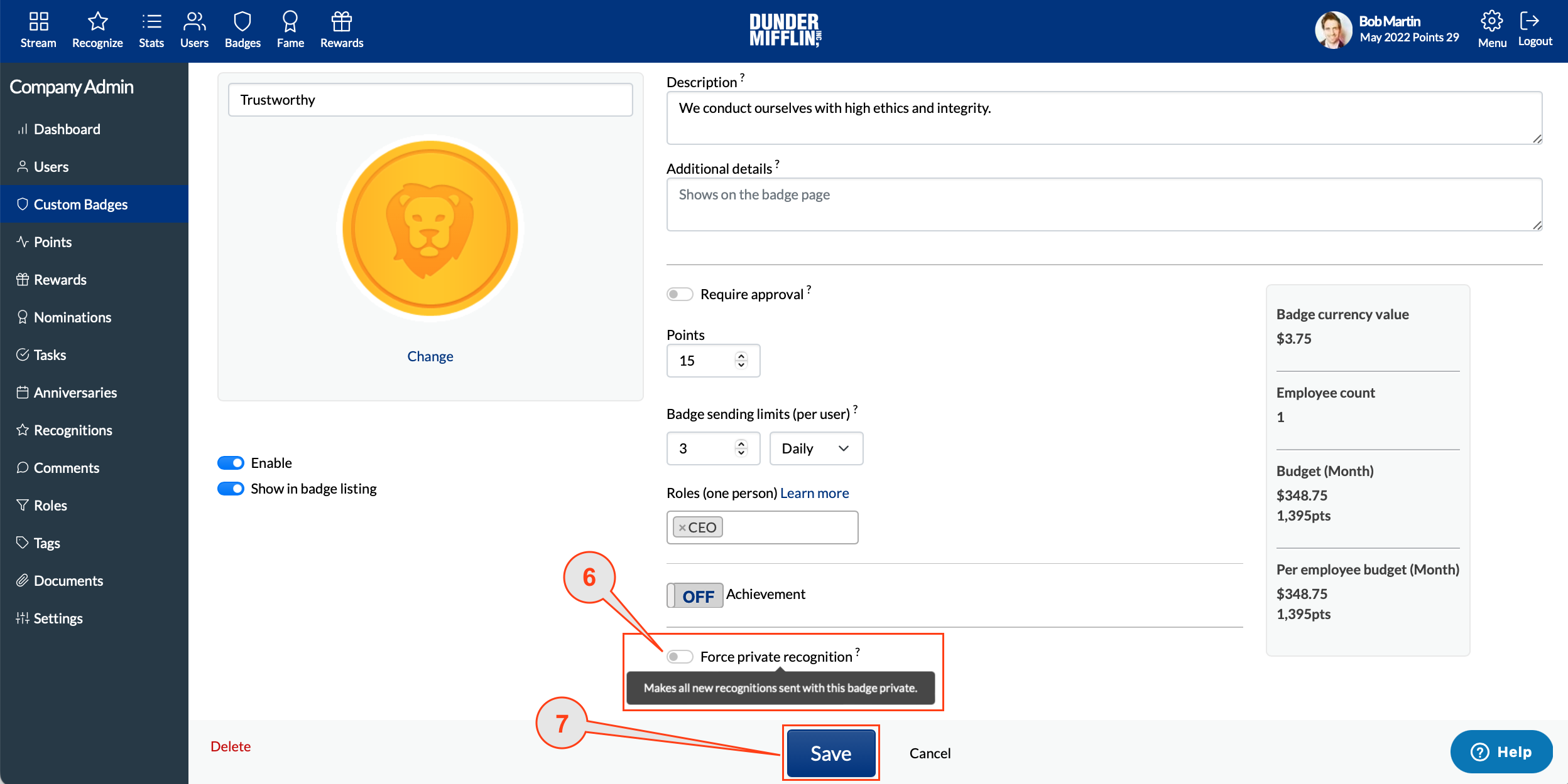 Badges: Step-by-Step Instructions – Recognize
