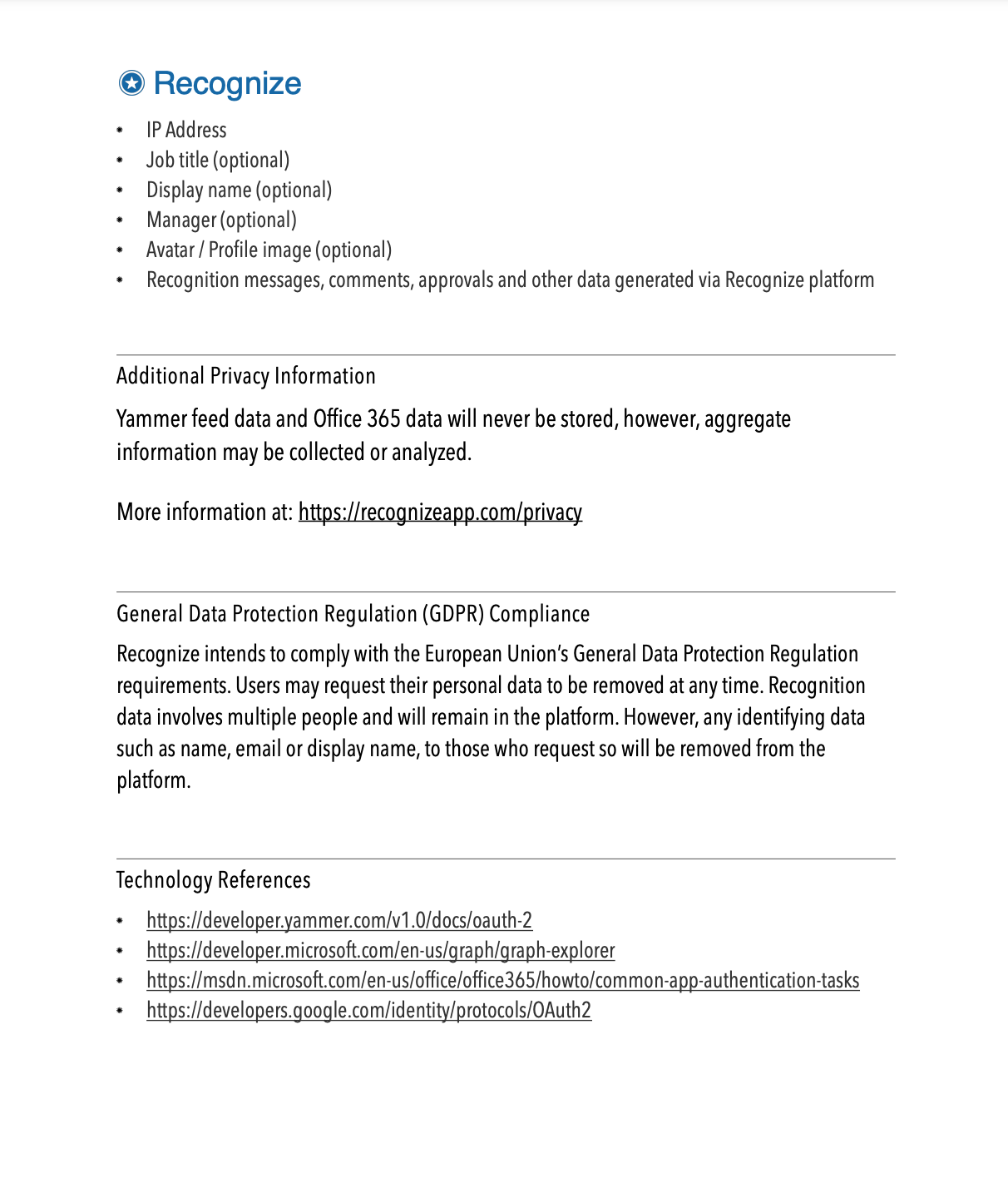 Recognize Security Overview – Recognize Recognize Security Overview – Recognize