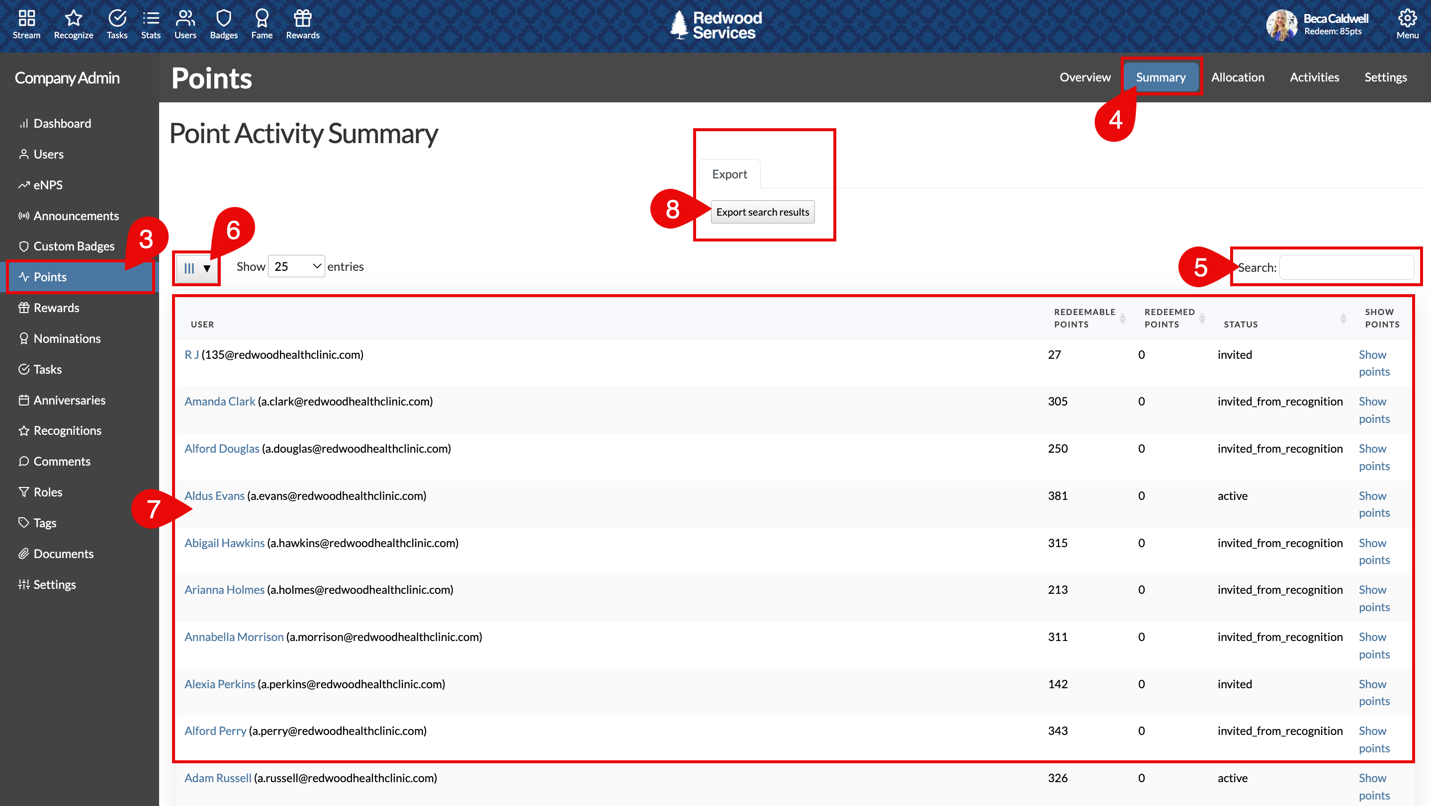 Running Reports for Redeemable Points – Recognize