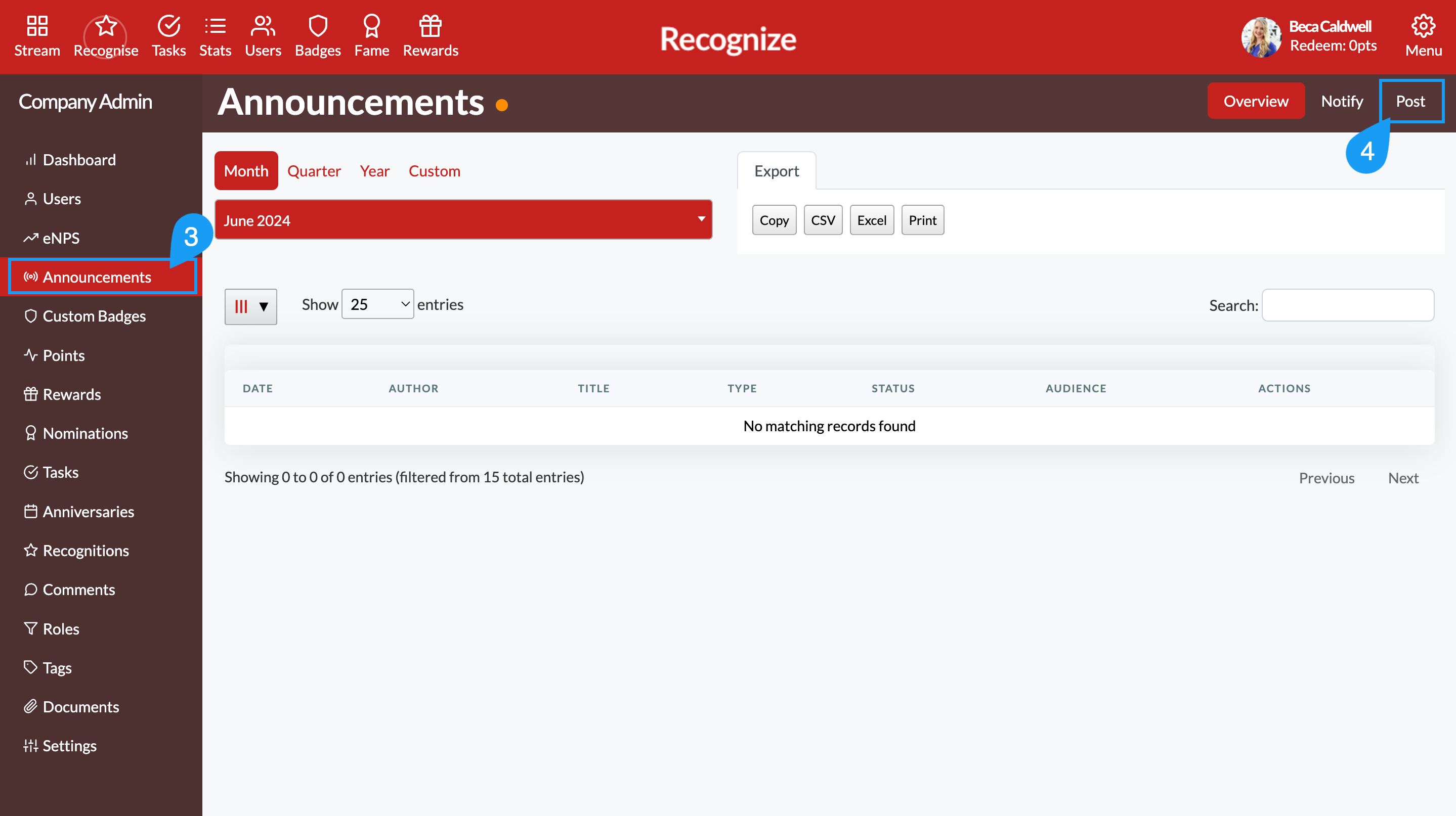 Announcements: Step-by-Step Instructions – Recognize