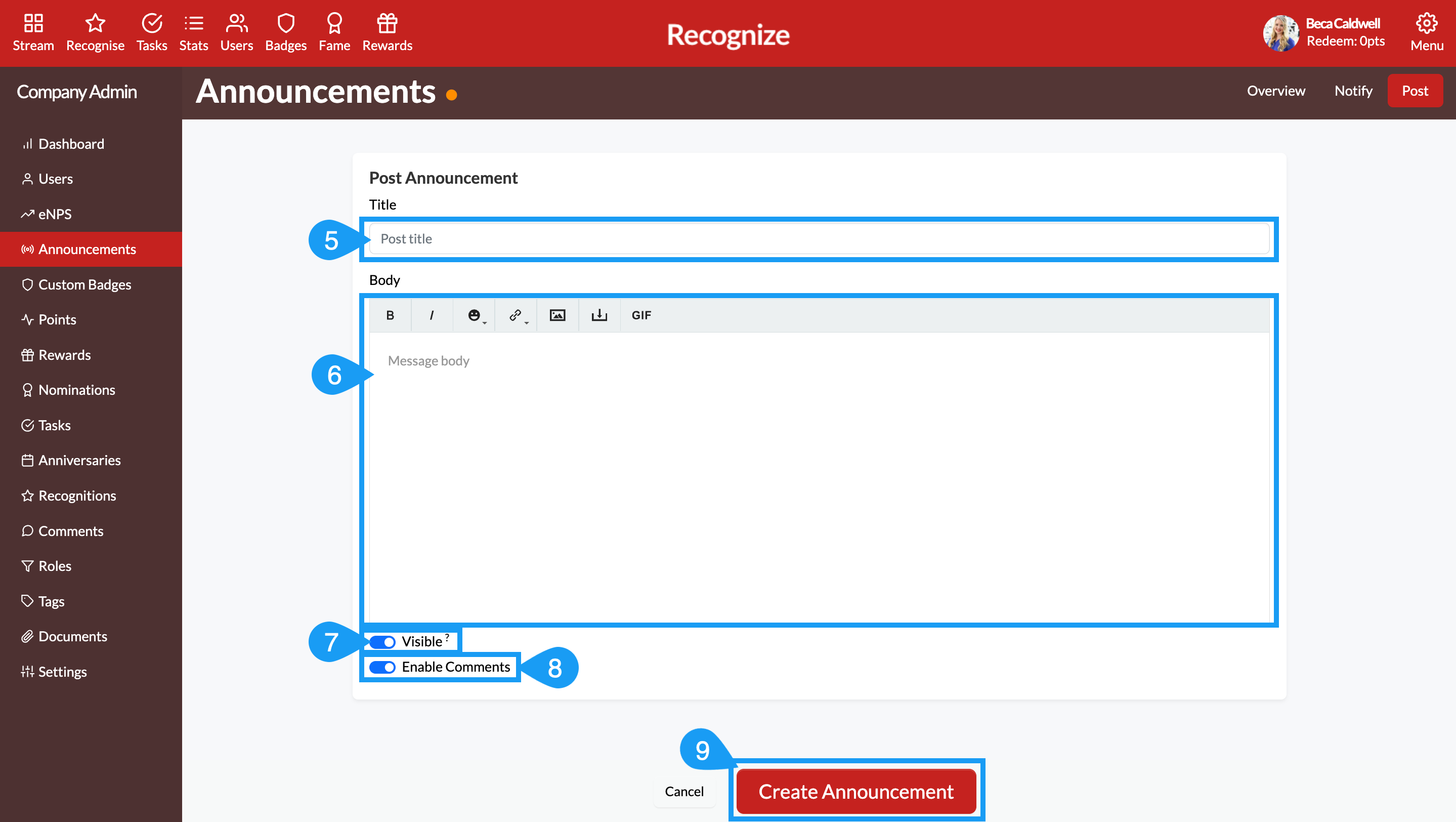 Announcements: Step-by-Step Instructions – Recognize