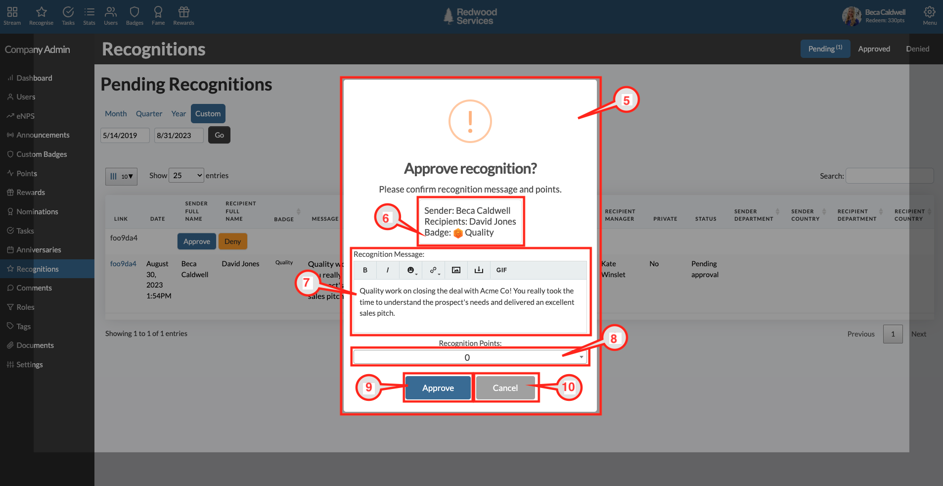 Approving & Denying Recognitions as a Company Admin – Recognize
