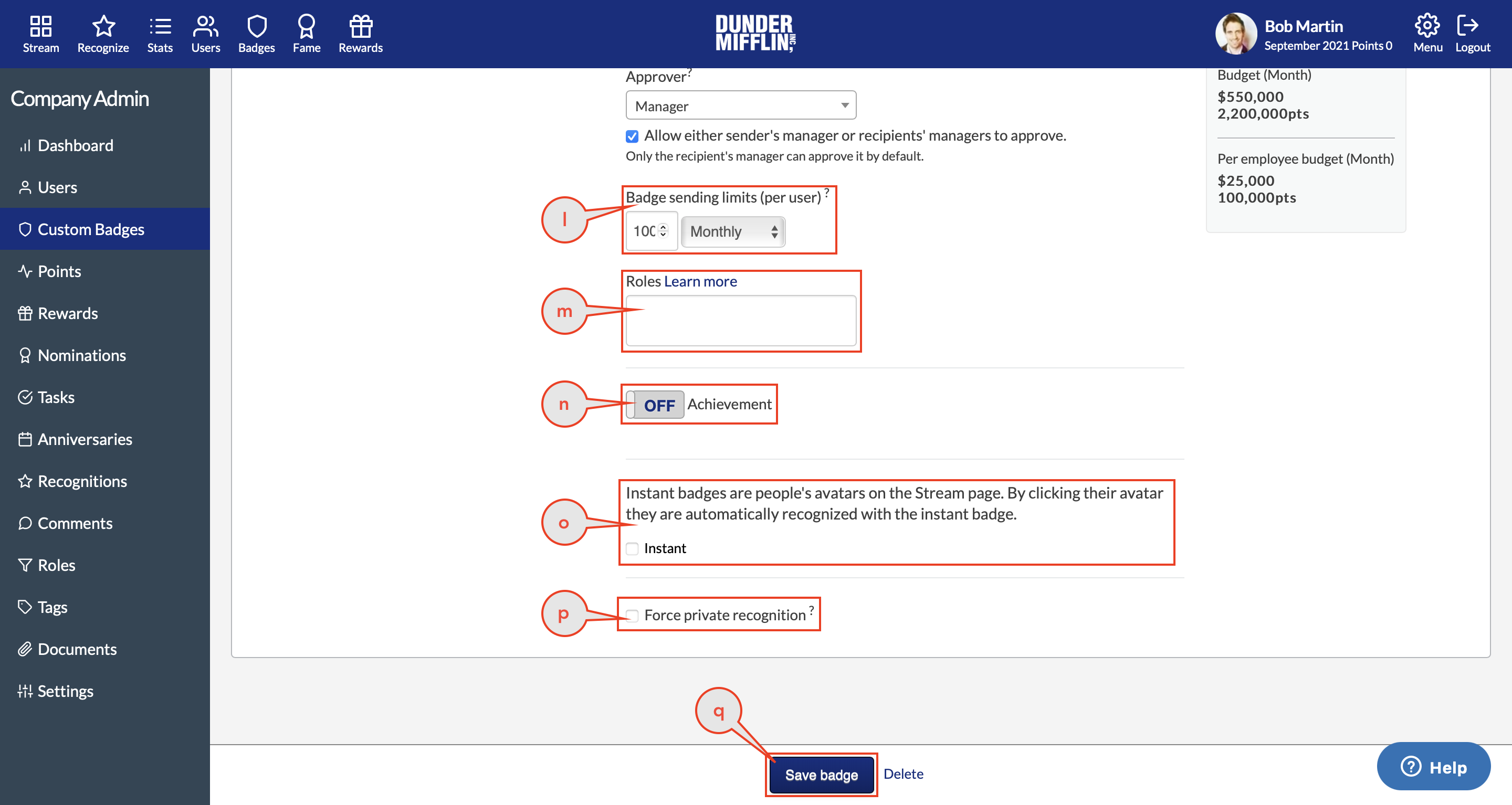 Badges: Step-by-Step Instructions – Recognize