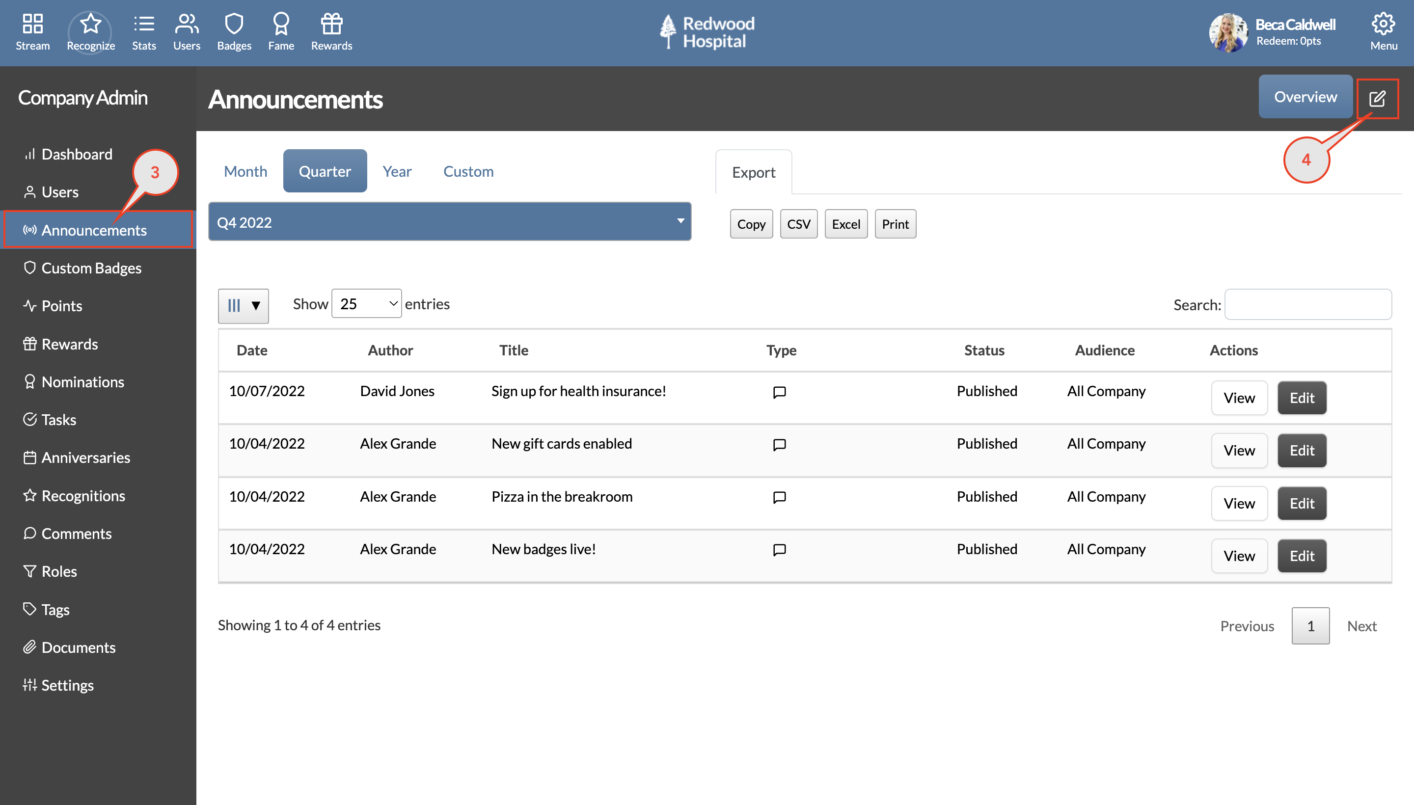 Announcements: Step-by-Step Instructions – Recognize